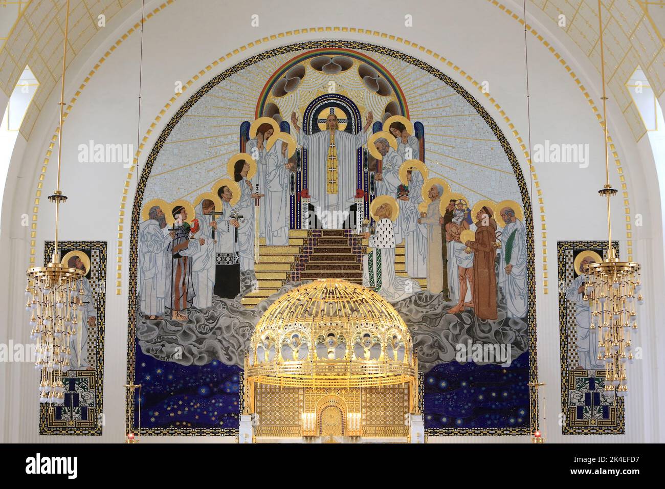 The high altar and baldachin gilded copper. Am Steinhof Church of St ...