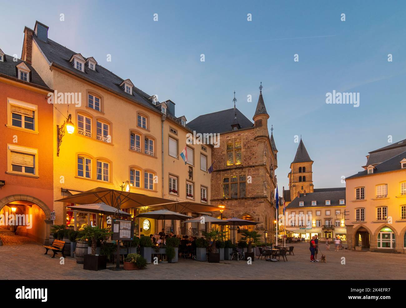 Echternach: square Marktplatz, town hall Denzelt, view to Abbey of ...