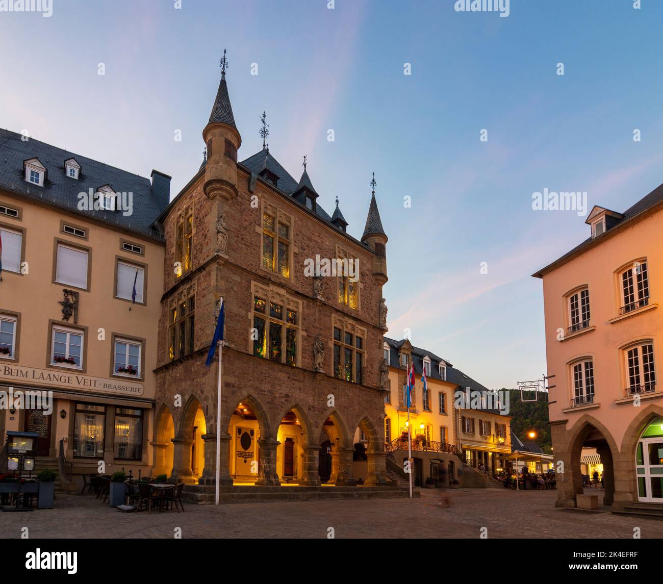 Echternach: square Marktplatz, town hall Denzelt, restaurant in ...