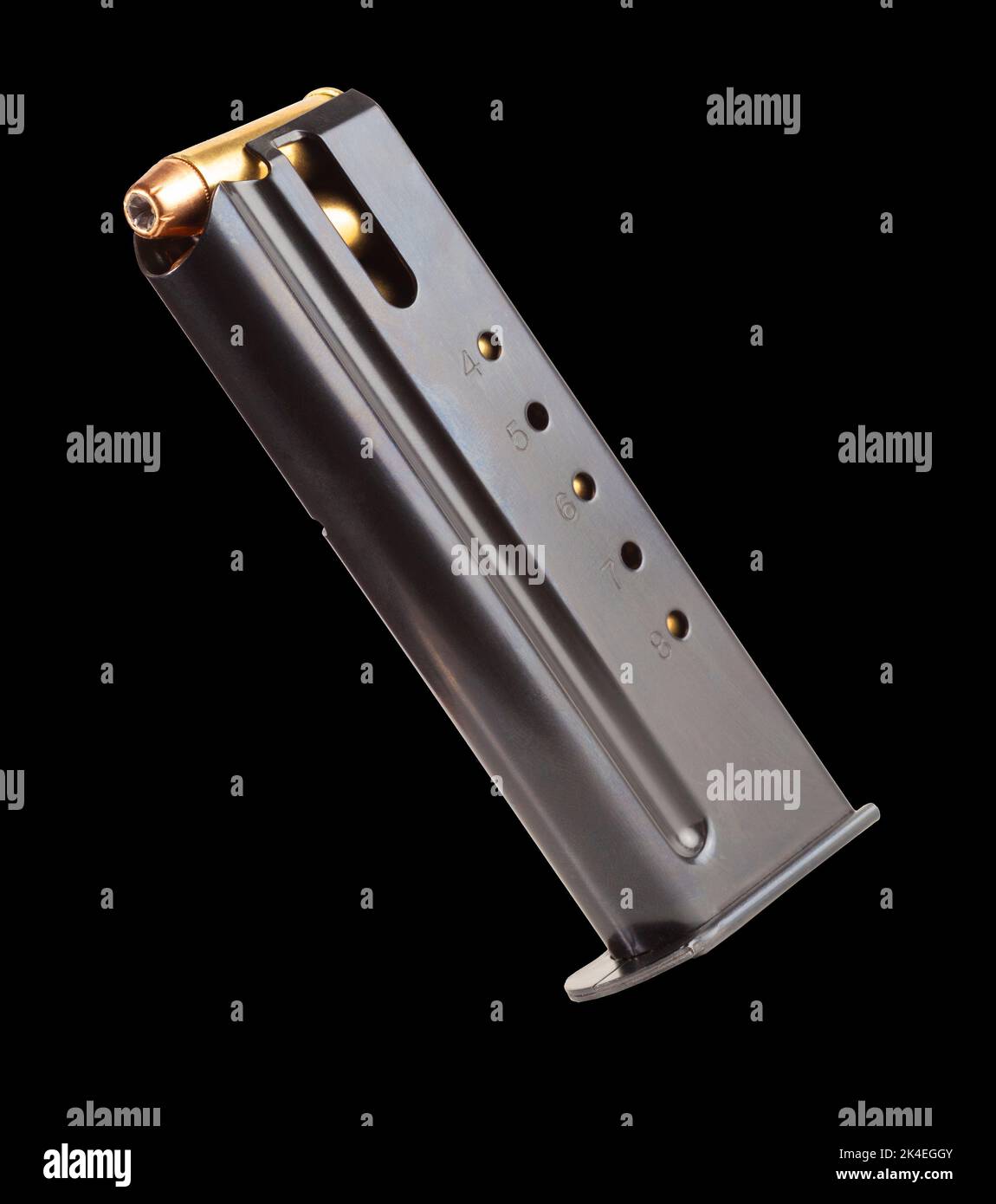 Filled semi automatic pistol magazine on a black background Stock Photo ...