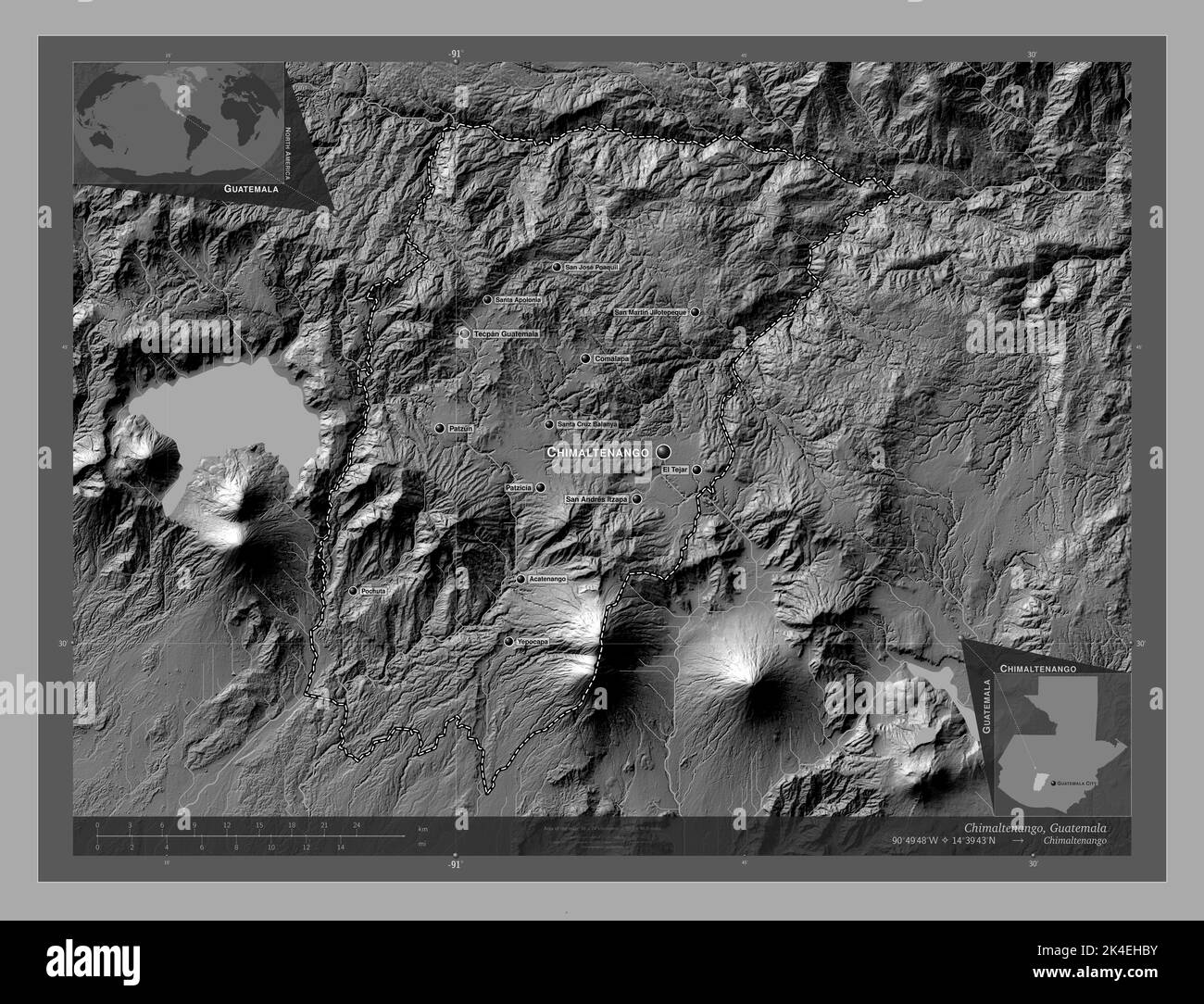 Chimaltenango, department of Guatemala. Bilevel elevation map with ...
