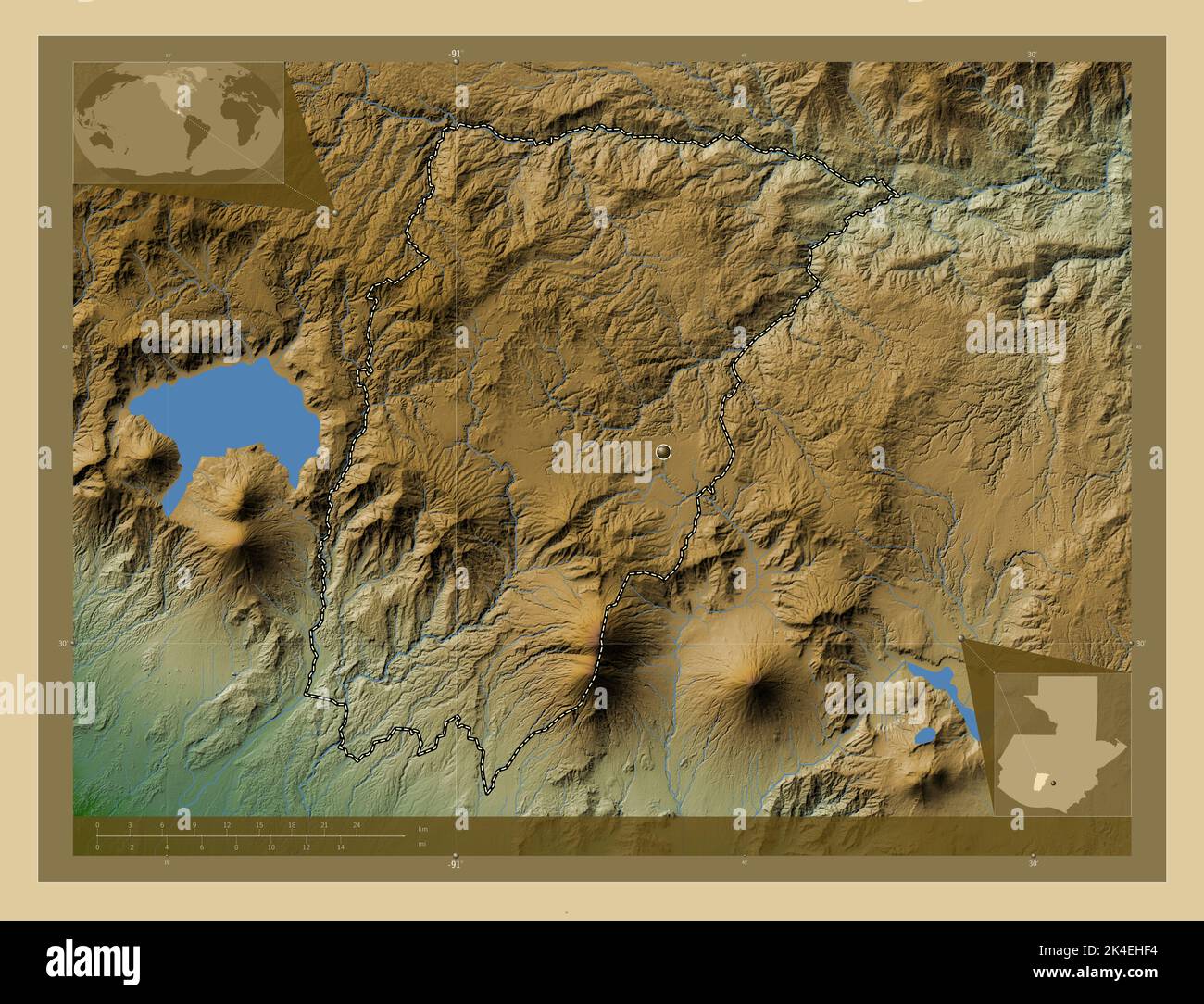 Chimaltenango, department of Guatemala. Colored elevation map with ...