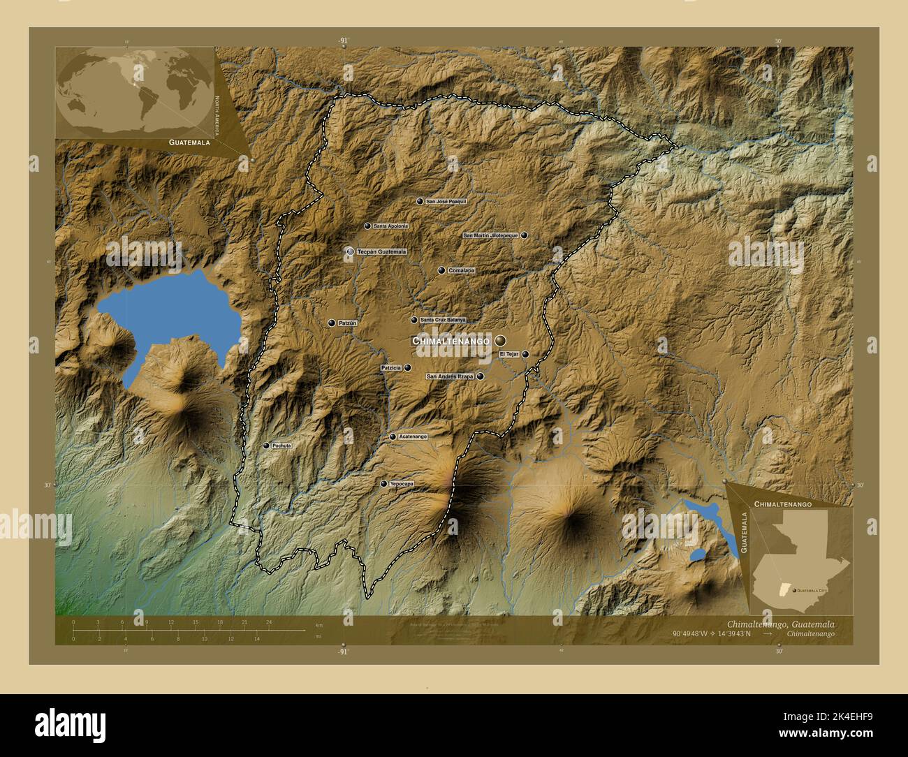 Chimaltenango, department of Guatemala. Colored elevation map with ...