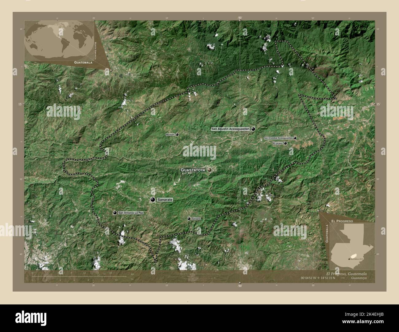 El Progreso, department of Guatemala. High resolution satellite map ...