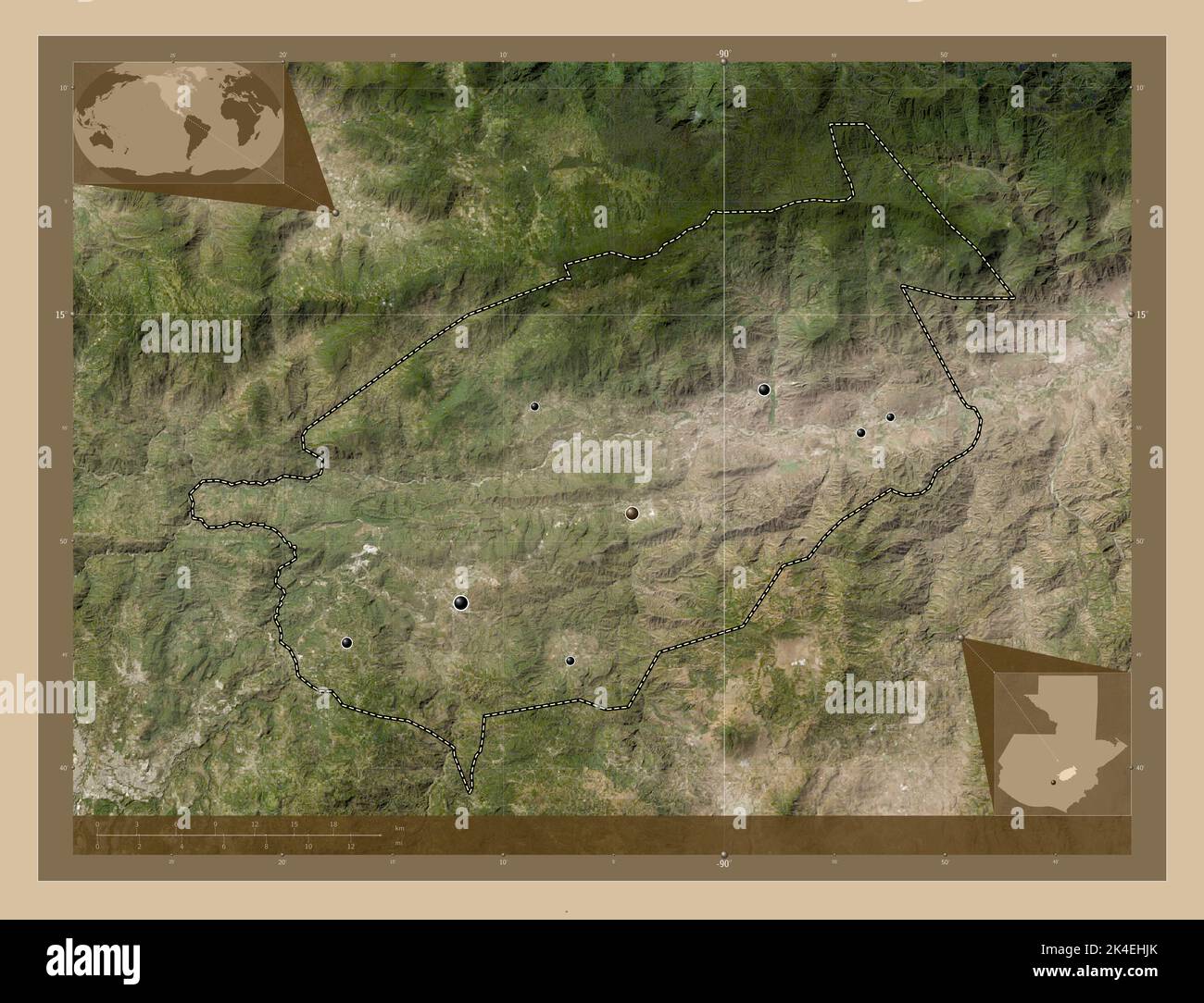 El Progreso, department of Guatemala. Low resolution satellite map ...