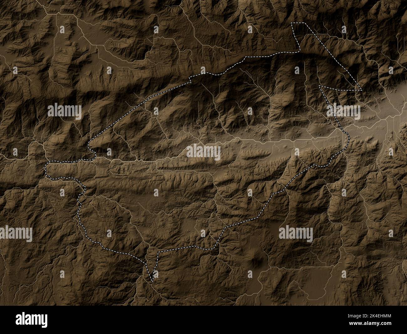 El Progreso, department of Guatemala. Elevation map colored in sepia ...