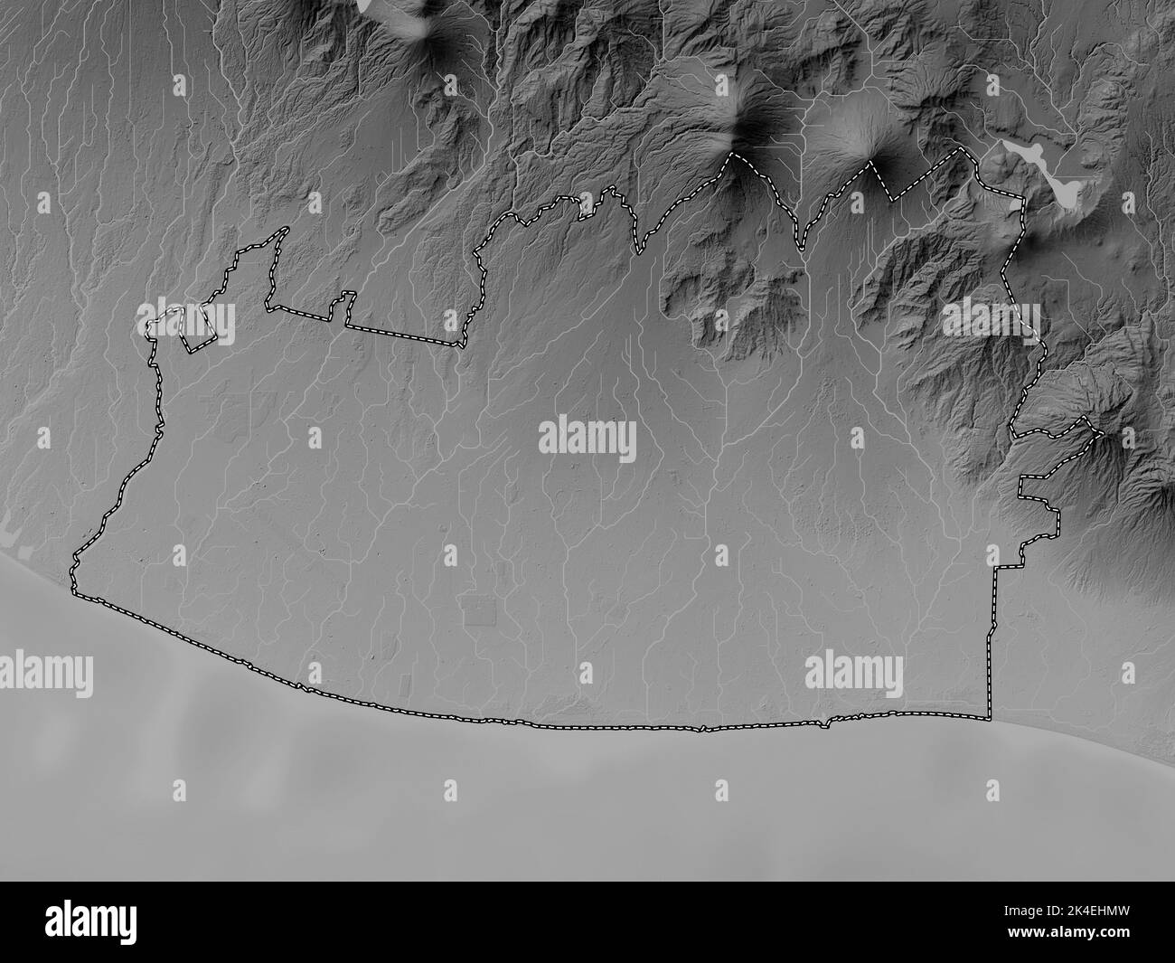 Escuintla, department of Guatemala. Grayscale elevation map with lakes ...