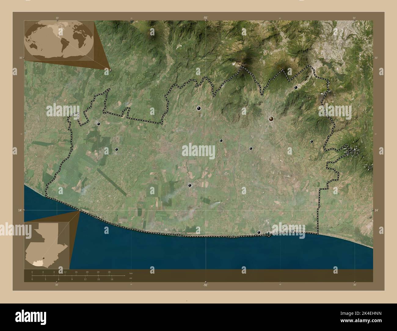 Escuintla, department of Guatemala. Low resolution satellite map ...