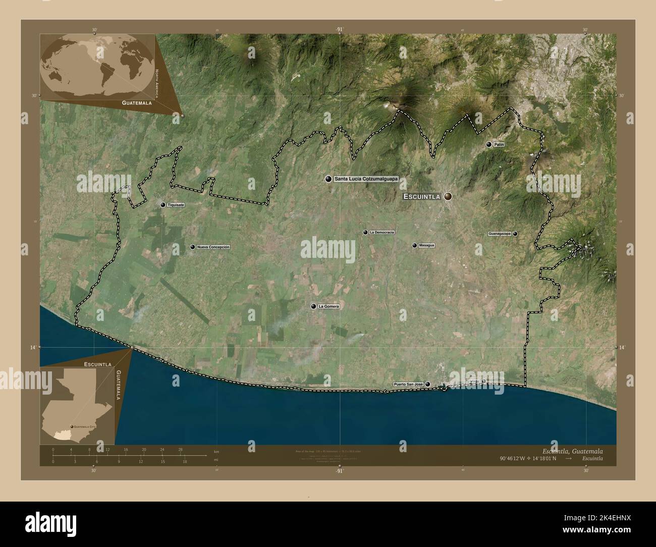 Escuintla, department of Guatemala. Low resolution satellite map ...