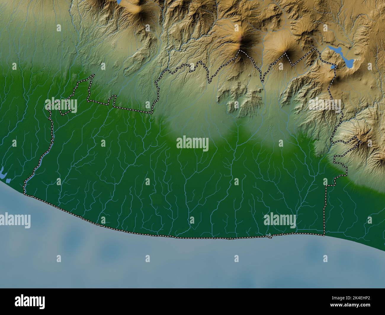 Escuintla, department of Guatemala. Colored elevation map with lakes ...