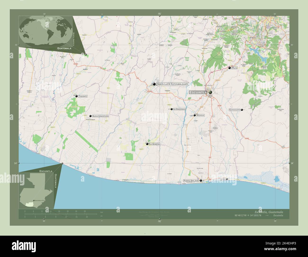 Escuintla, department of Guatemala. Open Street Map. Locations and ...