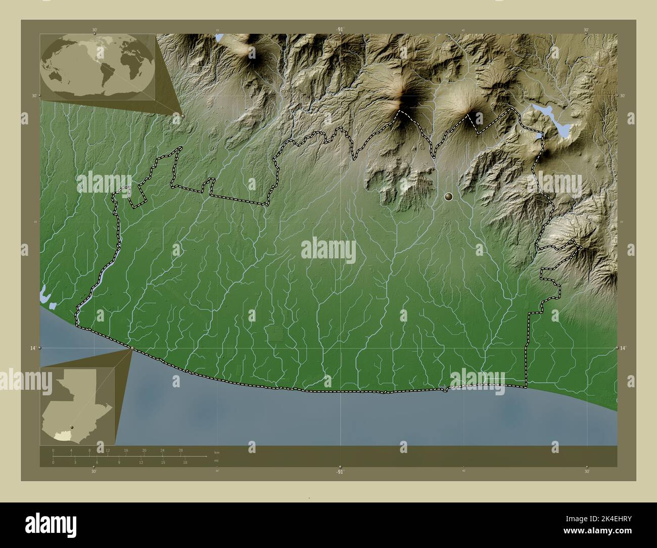 Escuintla, department of Guatemala. Elevation map colored in wiki style ...