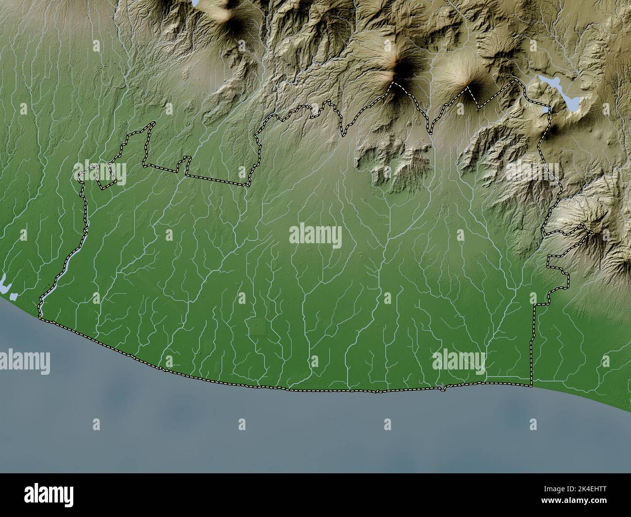 Escuintla, department of Guatemala. Elevation map colored in wiki style ...