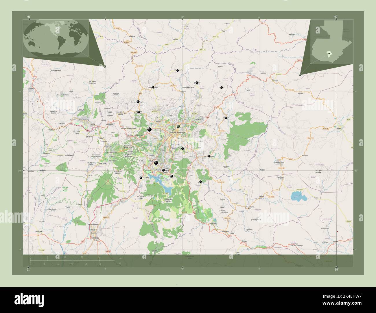 Guatemala, department of Guatemala. Open Street Map. Locations of major ...