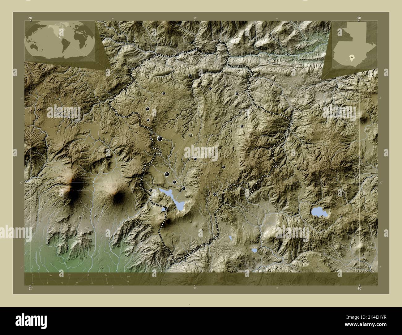 Guatemala, department of Guatemala. Elevation map colored in wiki style ...