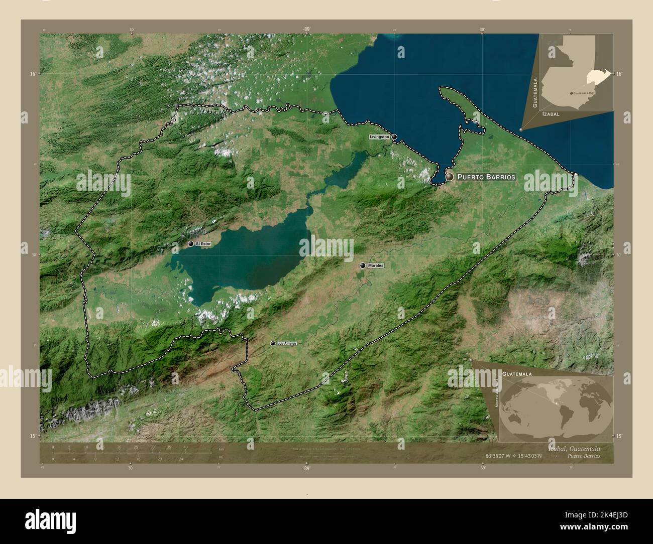 Izabal, department of Guatemala. High resolution satellite map ...