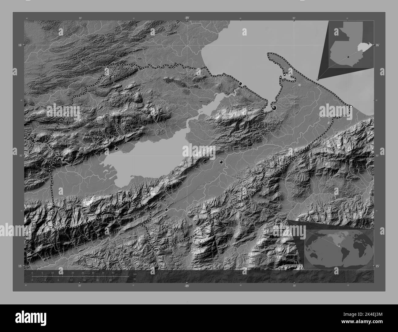 Izabal, department of Guatemala. Bilevel elevation map with lakes and ...