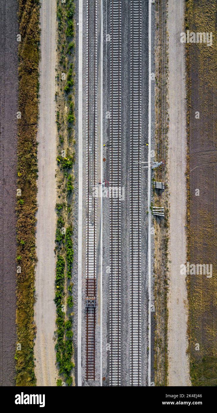 Aerial View Of Railroad Tracks And Gravel Roads in Rural Landscape with ...