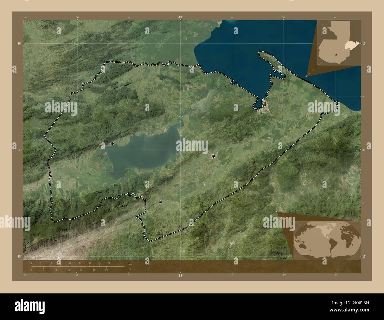 Izabal, department of Guatemala. Low resolution satellite map ...