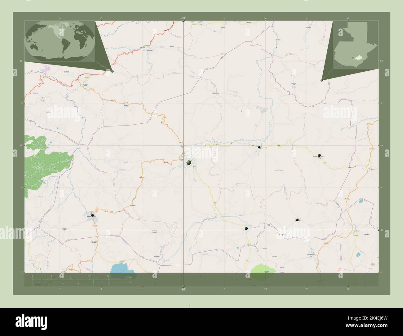 Jalapa, department of Guatemala. Open Street Map. Locations of major ...