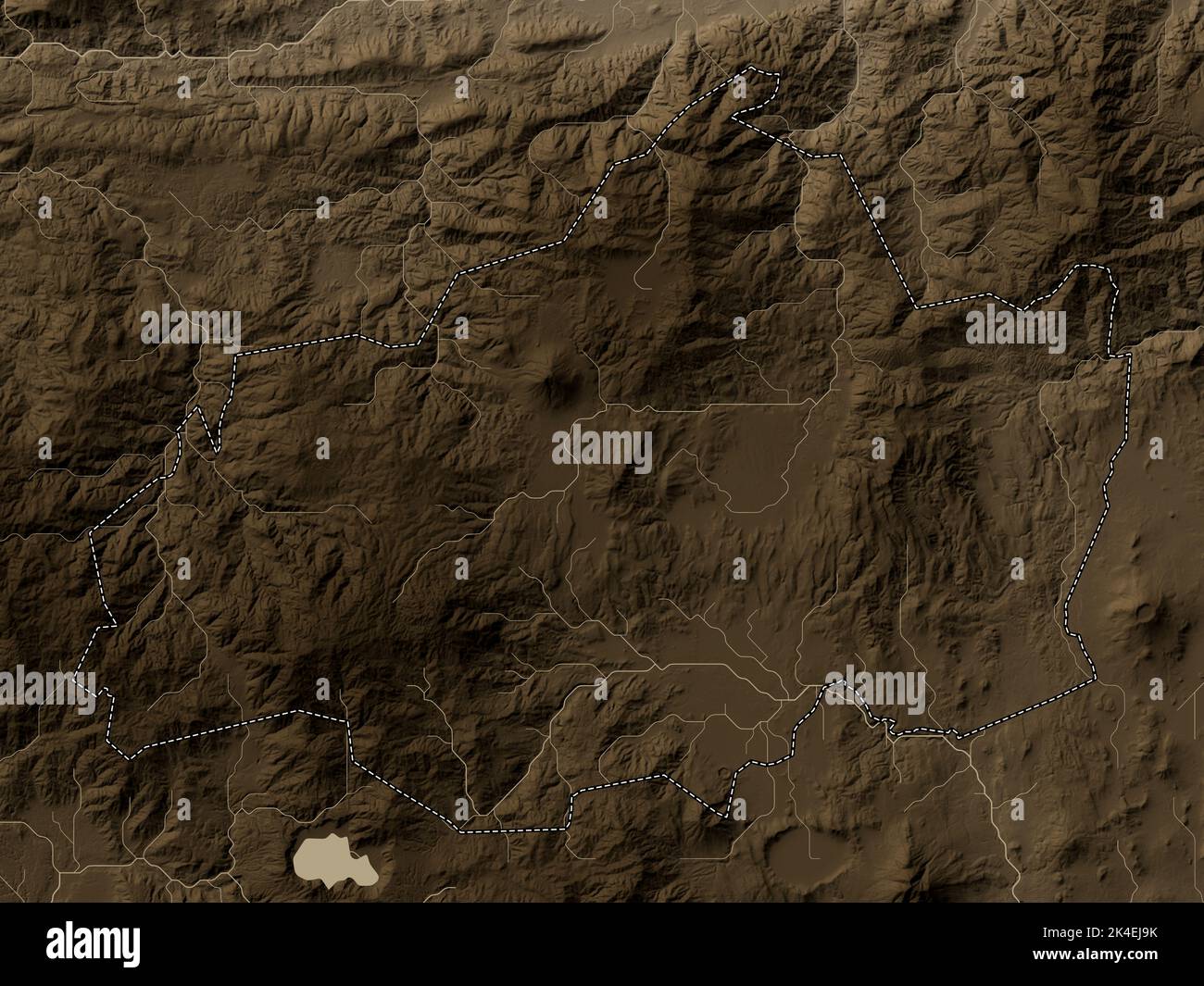 Jalapa, department of Guatemala. Elevation map colored in sepia tones ...