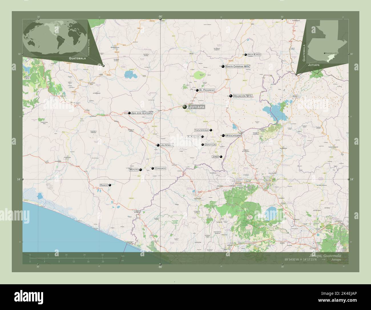 Jutiapa, department of Guatemala. Open Street Map. Locations and names ...