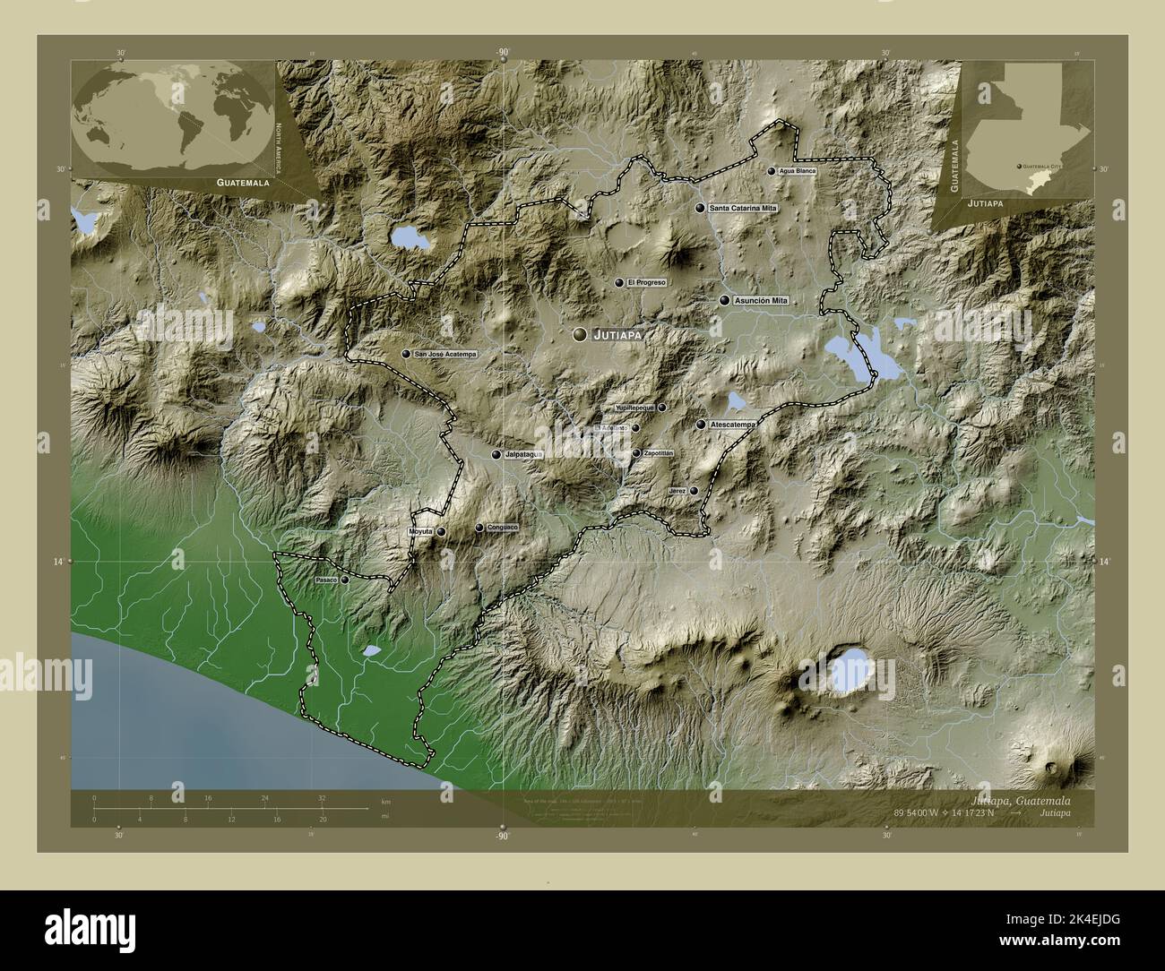 Jutiapa, department of Guatemala. Elevation map colored in wiki style ...