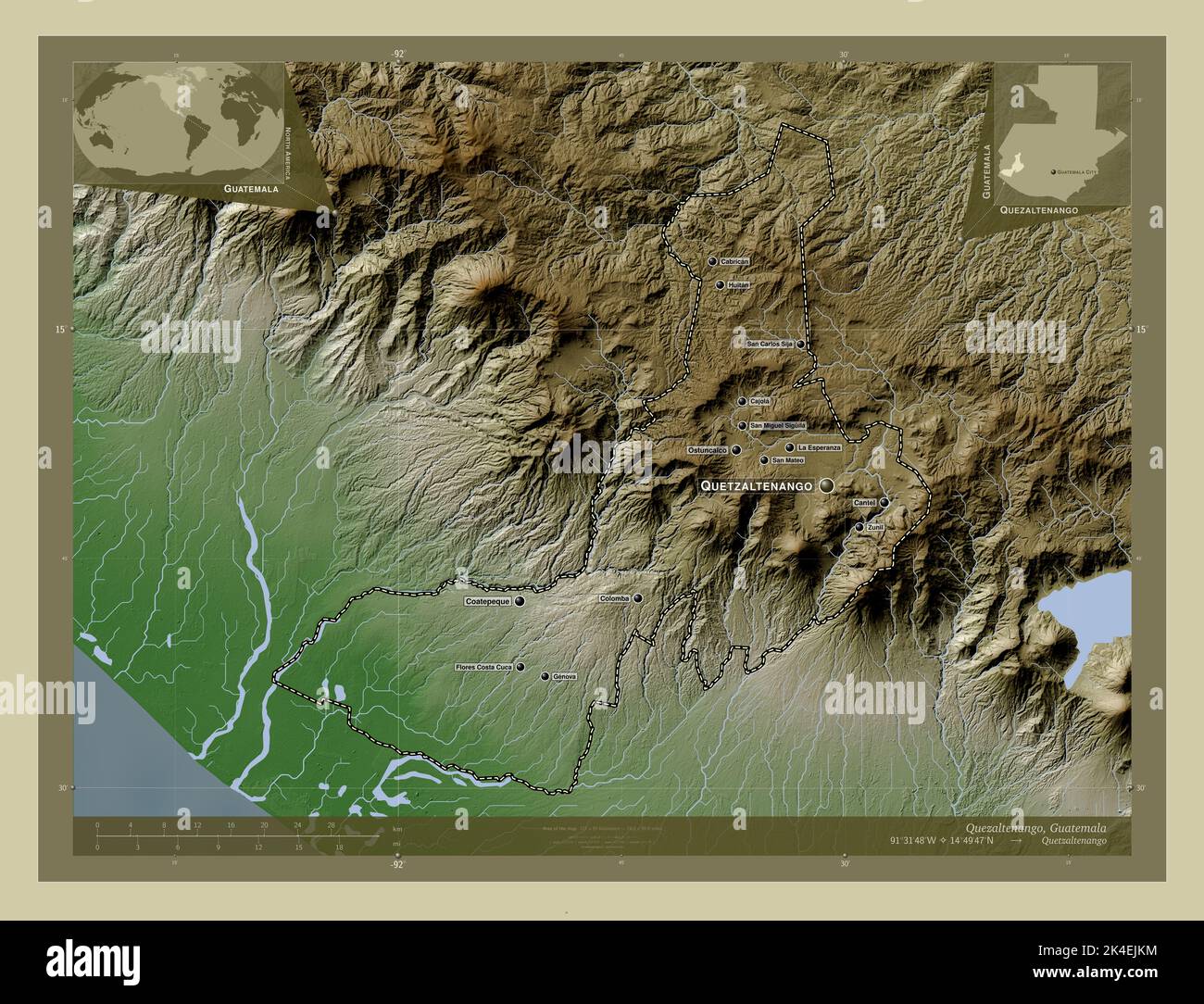 Quezaltenango, department of Guatemala. Elevation map colored in wiki ...