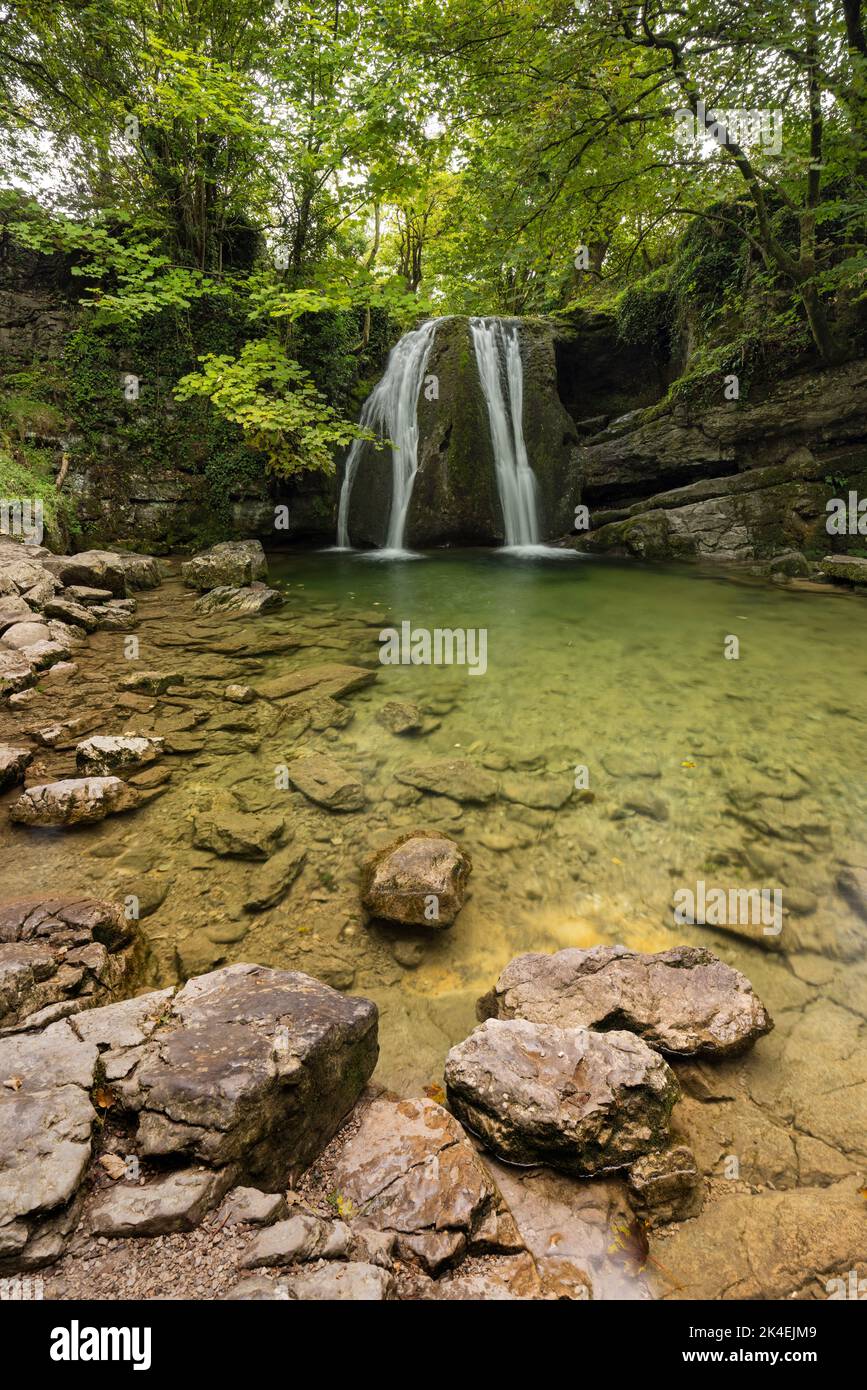 Waterfall known as Janet's Foss, near to the village of Malham in the ...