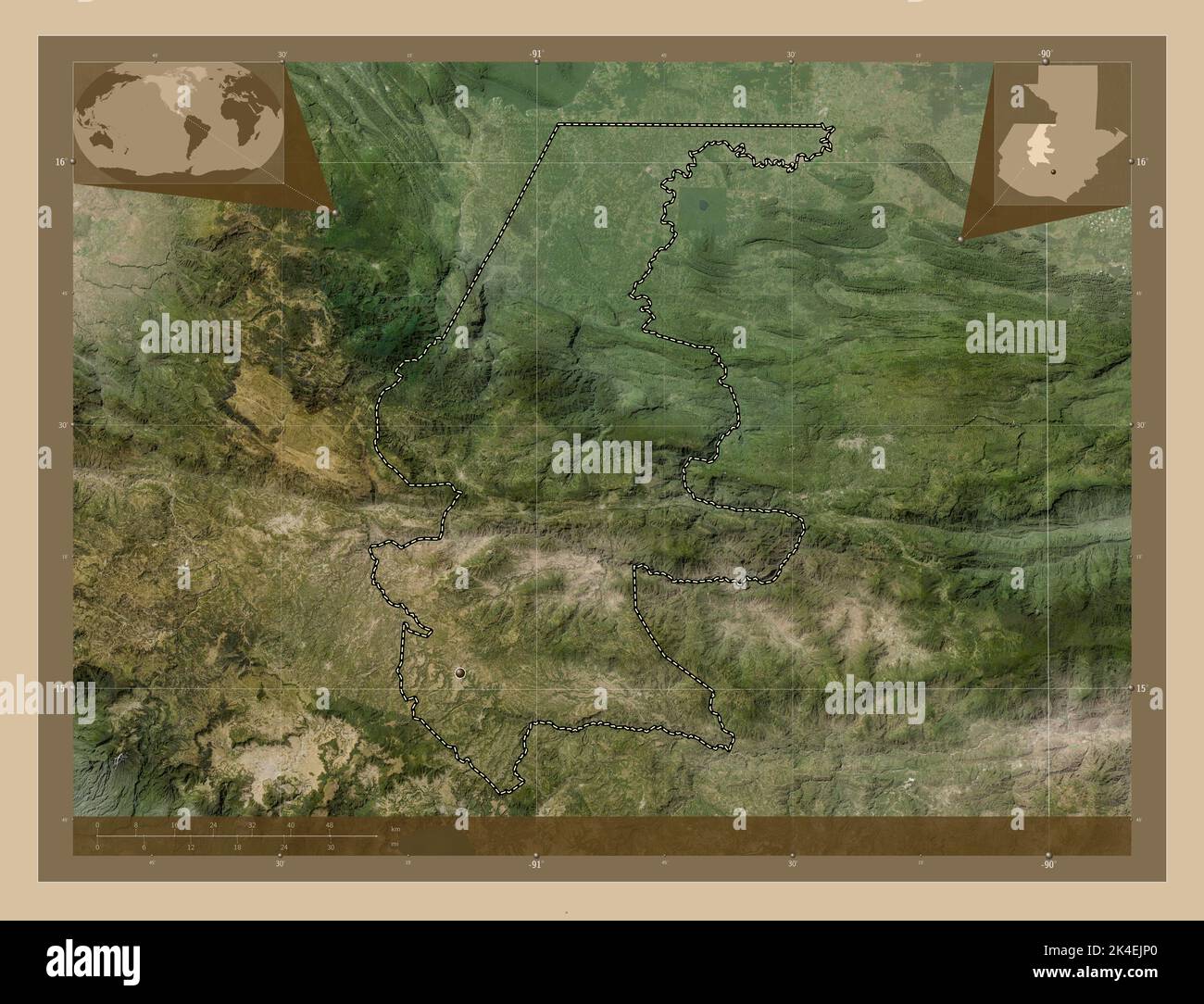 Quiche, department of Guatemala. Low resolution satellite map. Corner ...