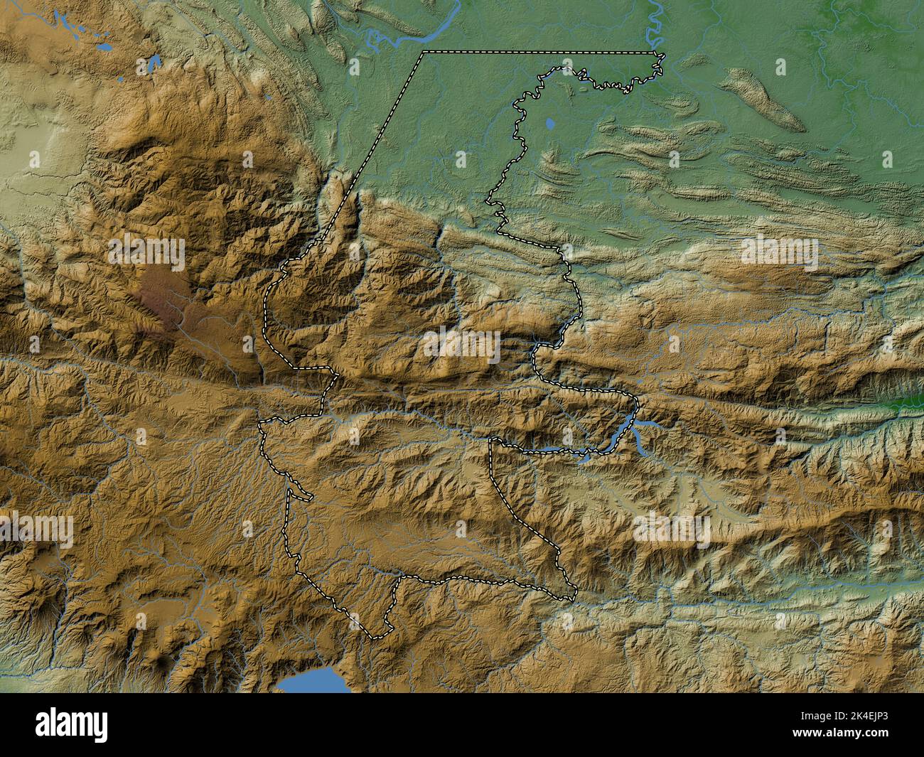 Quiche, department of Guatemala. Colored elevation map with lakes and ...