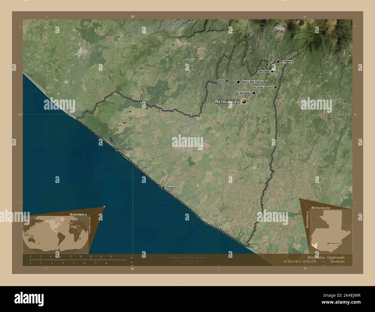 Retalhuleu, department of Guatemala. Low resolution satellite map ...