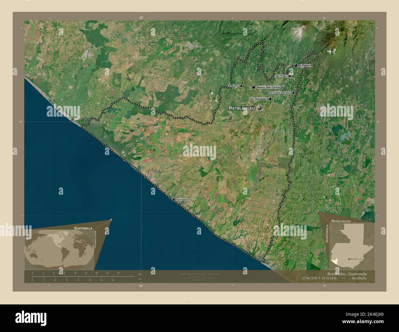 Retalhuleu, department of Guatemala. High resolution satellite map ...