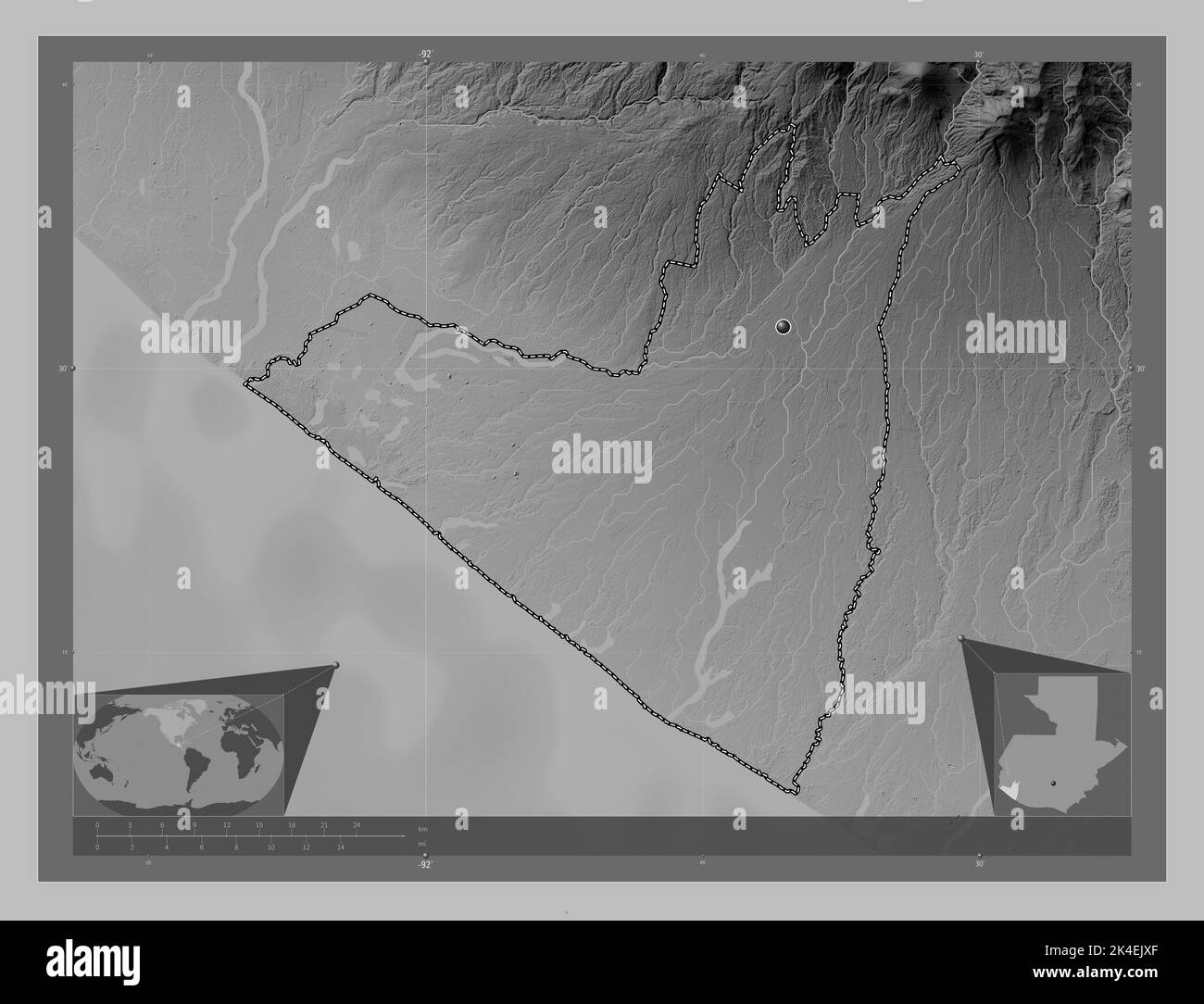 Retalhuleu, department of Guatemala. Grayscale elevation map with lakes ...