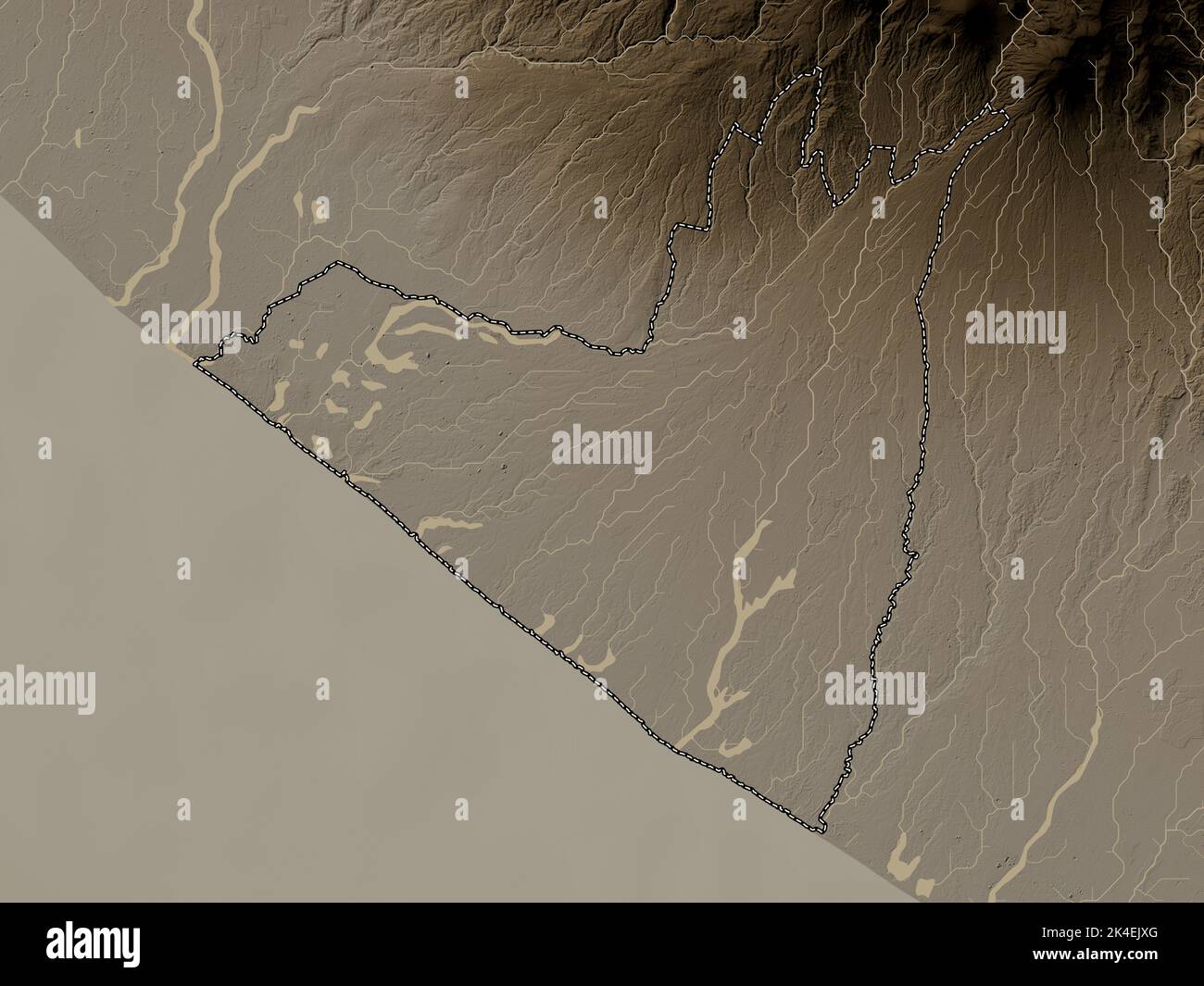 Retalhuleu, department of Guatemala. Elevation map colored in sepia ...