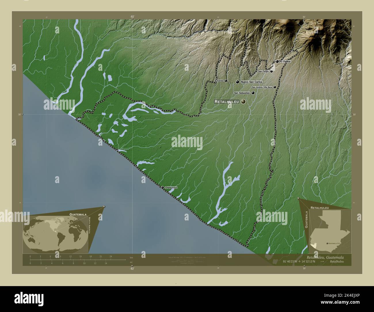 Retalhuleu, department of Guatemala. Elevation map colored in wiki ...