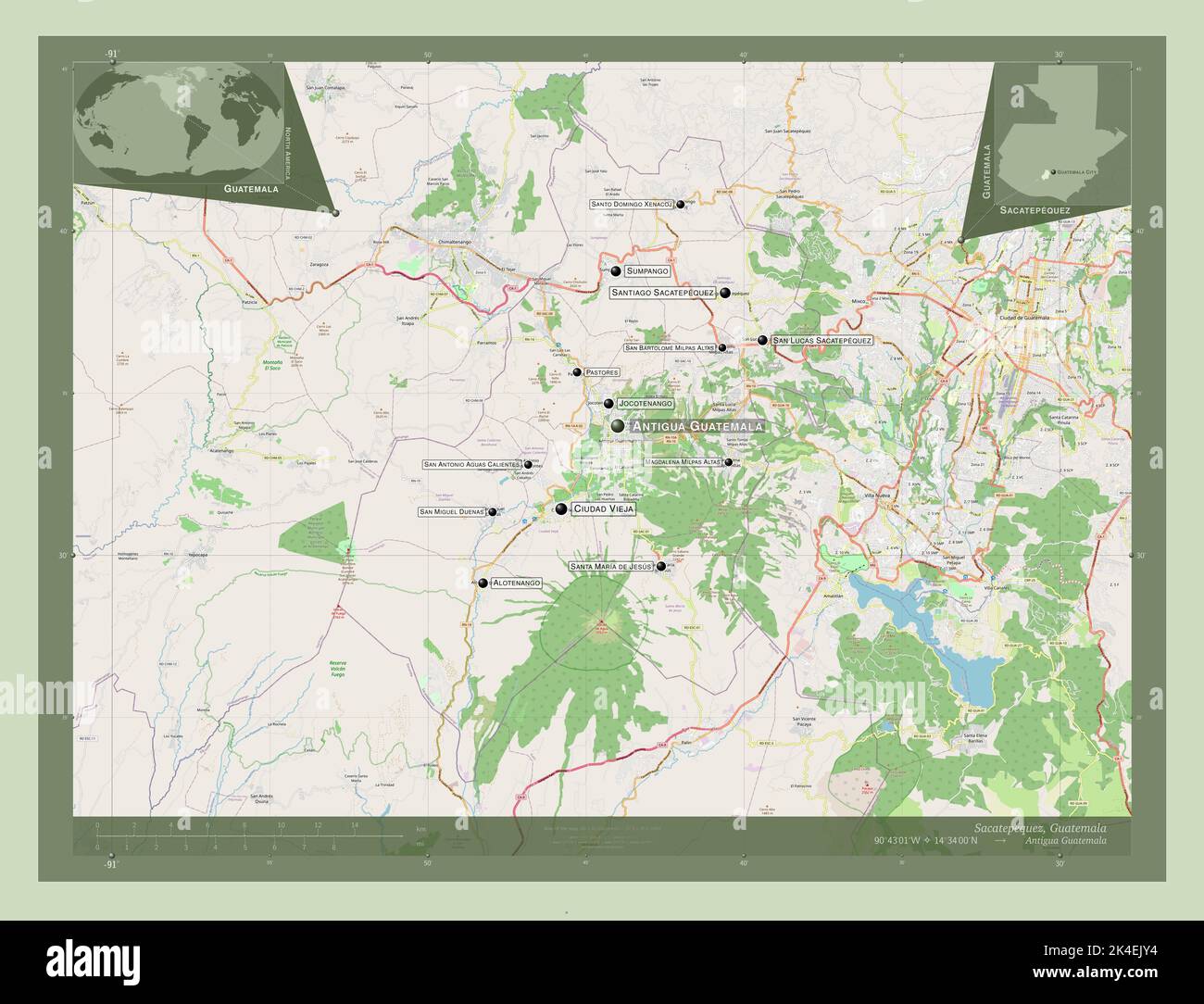 Sacatepequez, department of Guatemala. Open Street Map. Locations and ...