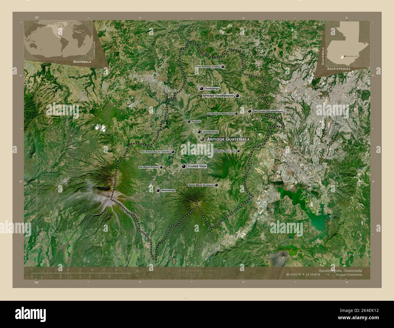 Sacatepequez, department of Guatemala. High resolution satellite map ...