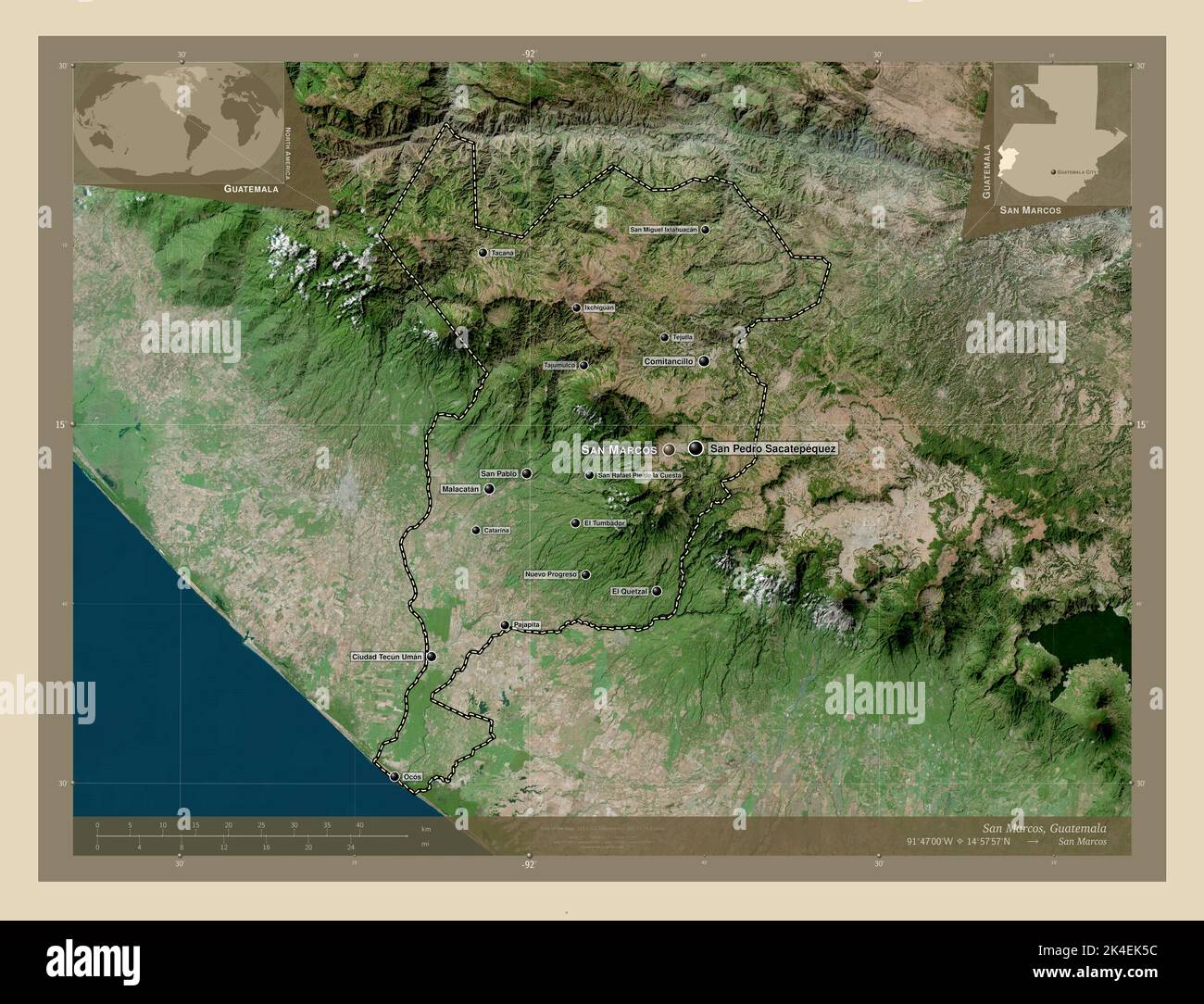 San Marcos, department of Guatemala. High resolution satellite map ...