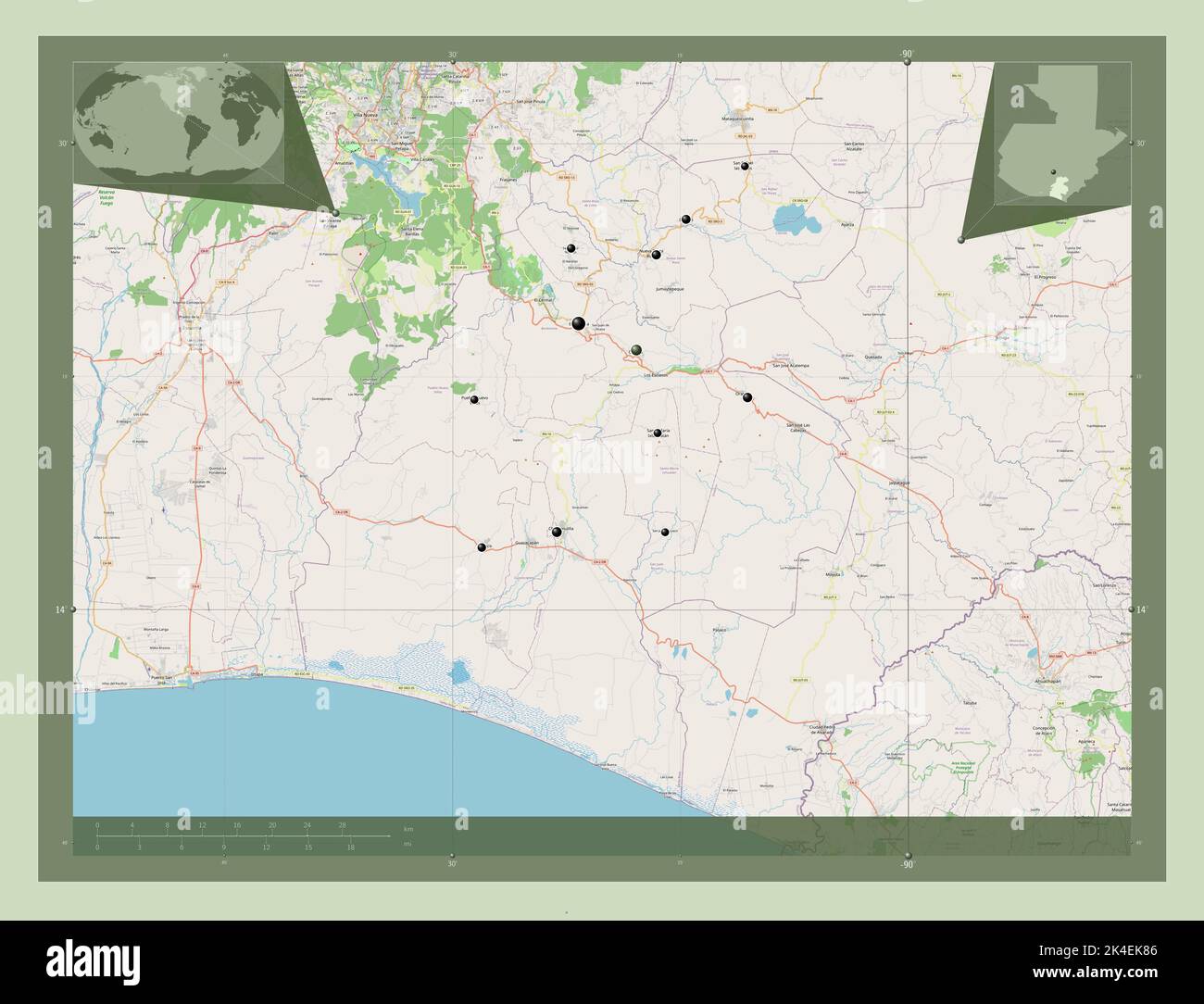 Santa Rosa, department of Guatemala. Open Street Map. Locations of ...