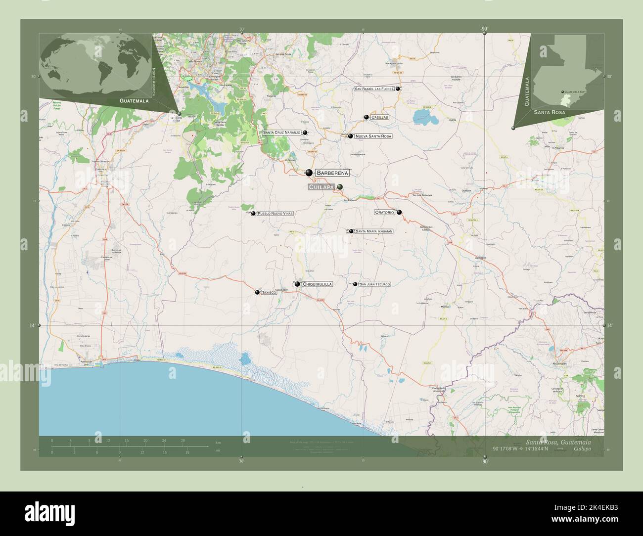 Santa Rosa, department of Guatemala. Open Street Map. Locations and ...