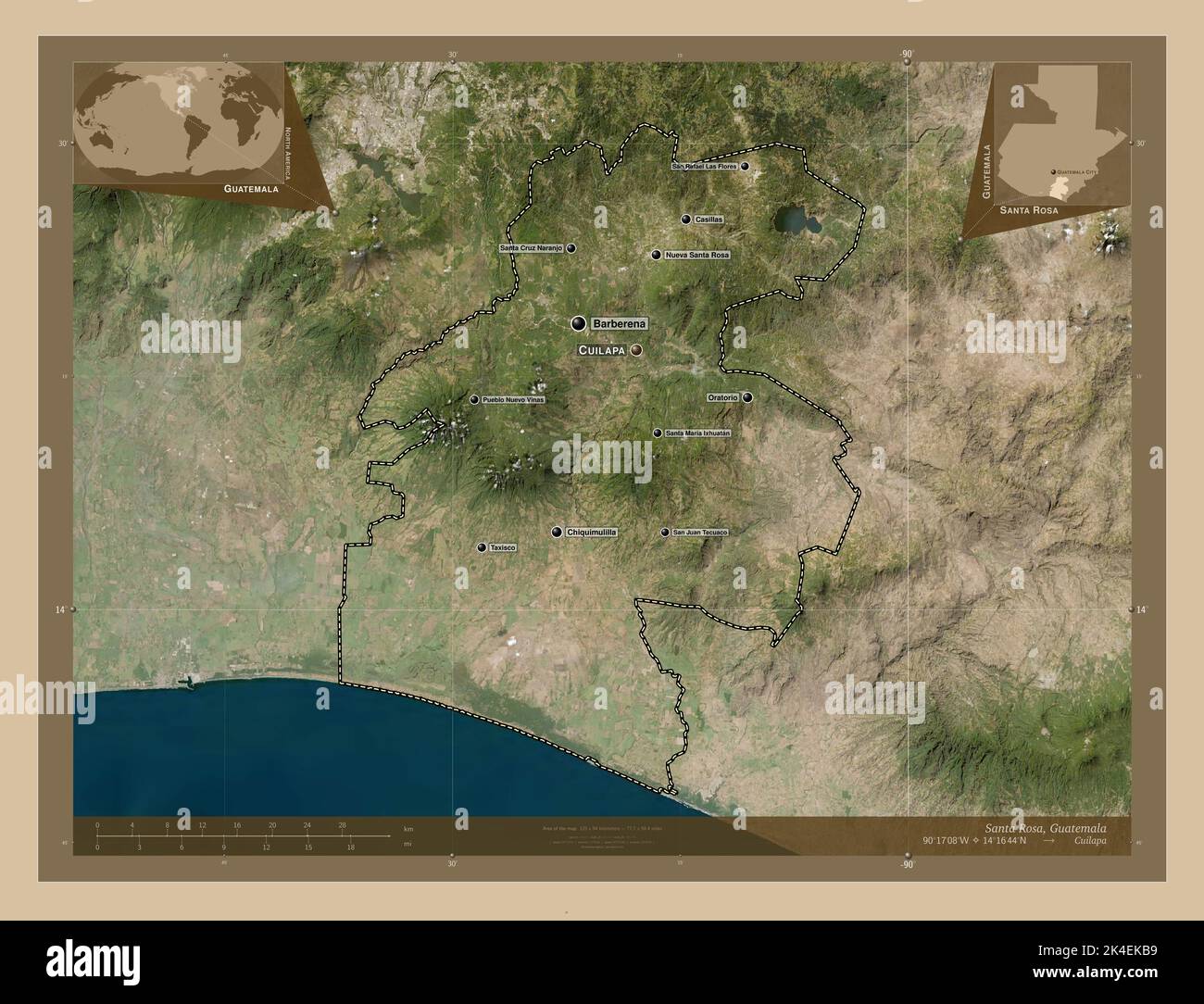 Santa Rosa, department of Guatemala. Low resolution satellite map ...