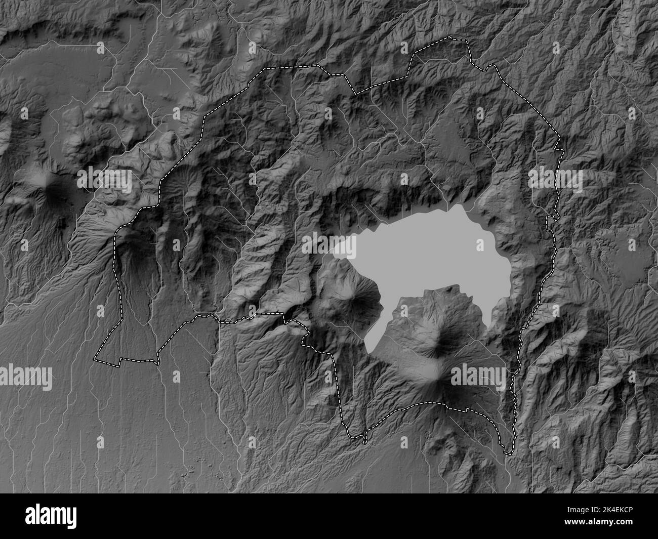 Solola, department of Guatemala. Grayscale elevation map with lakes and ...