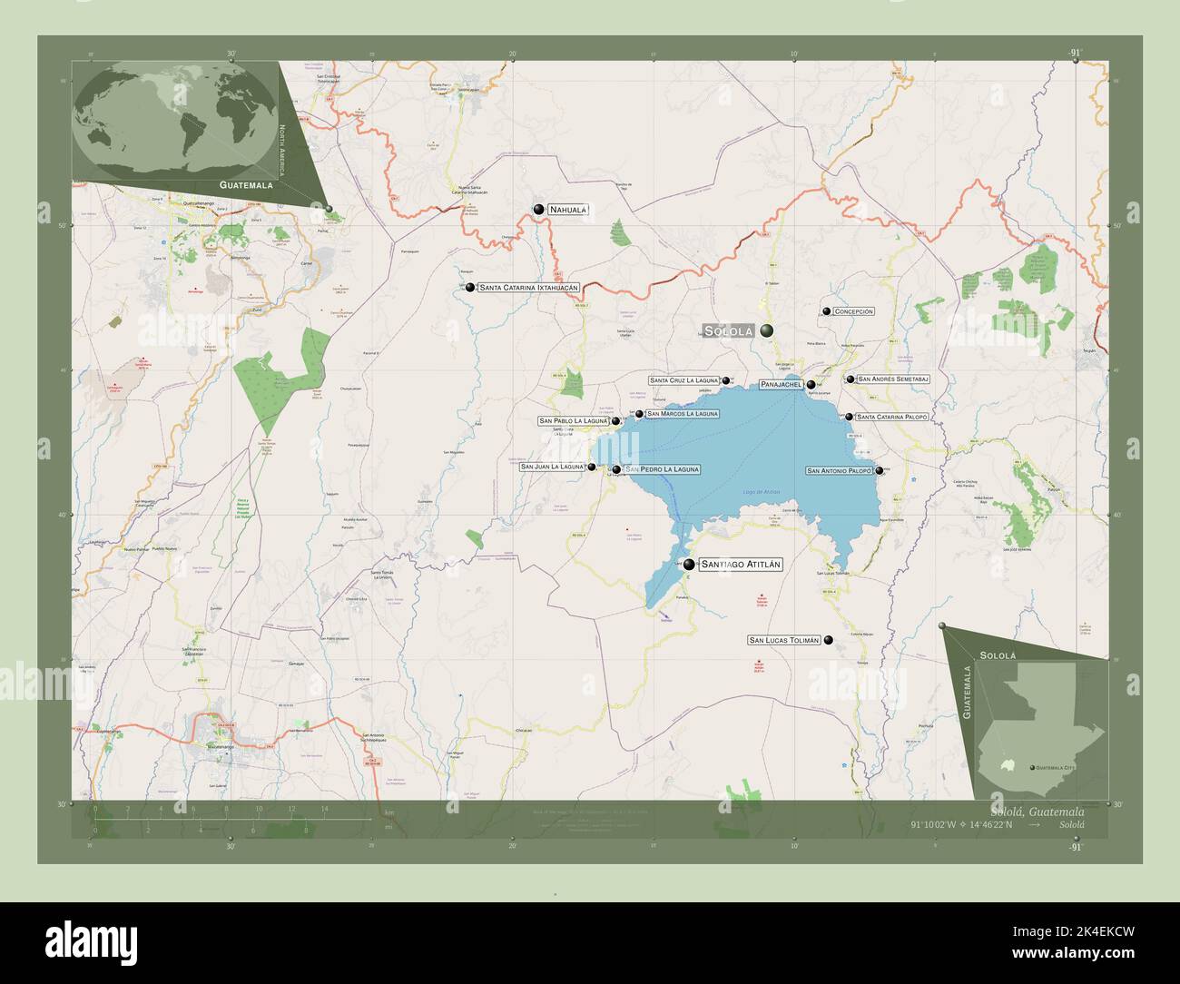 Solola, department of Guatemala. Open Street Map. Locations and names ...