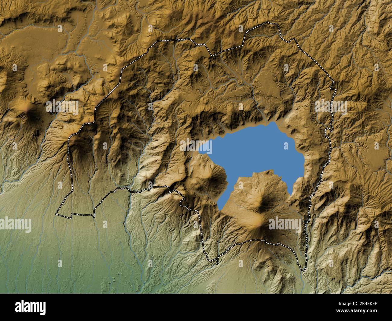 Solola, department of Guatemala. Colored elevation map with lakes and ...