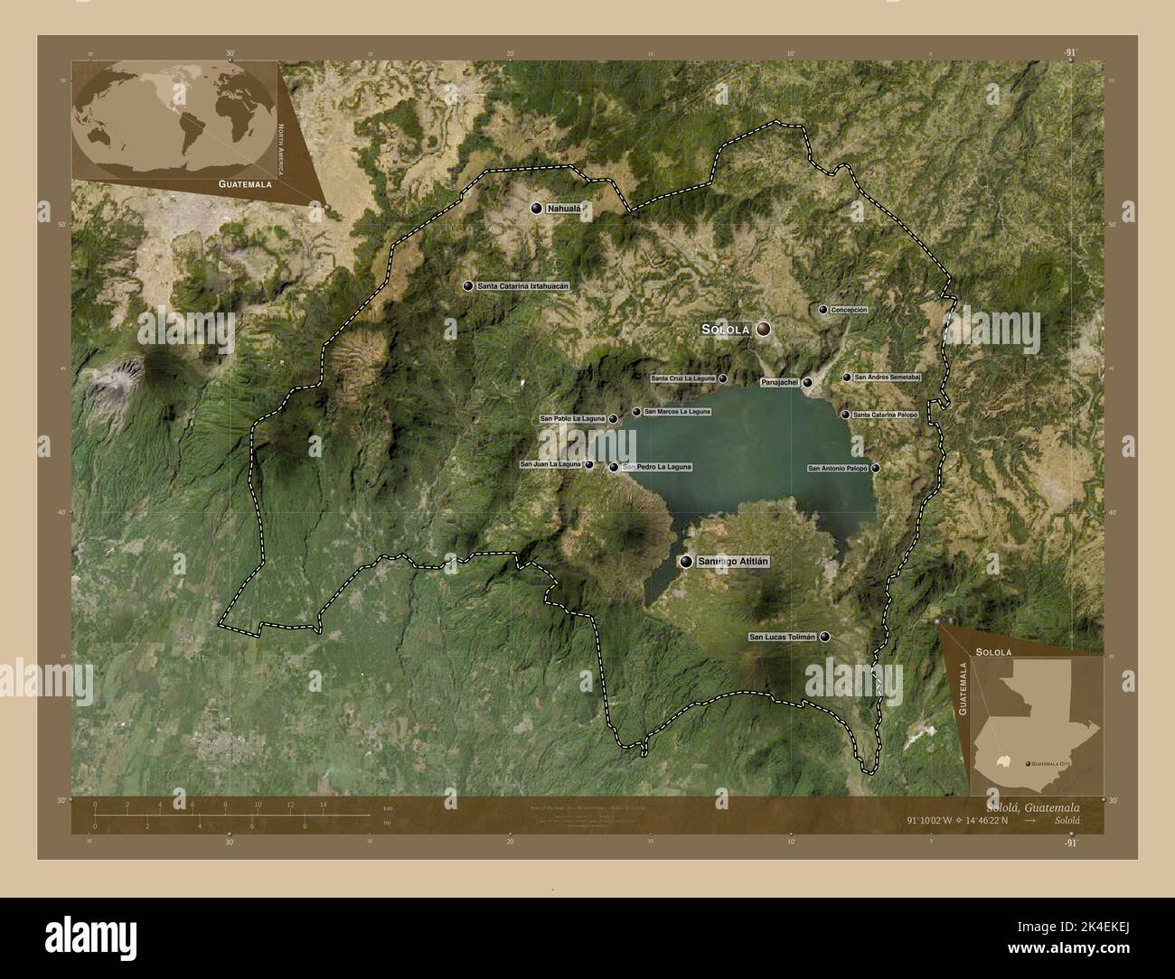 Solola, department of Guatemala. Low resolution satellite map ...