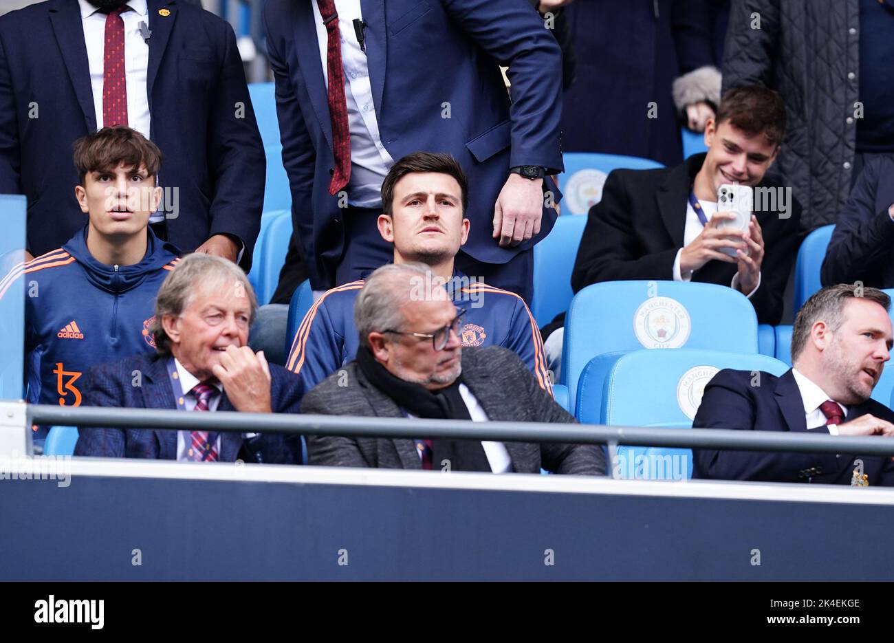 Manchester United's Harry Maguire (centre) in the stands during the ...