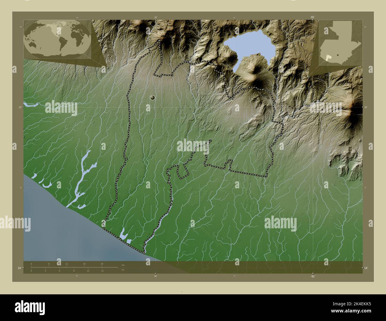 Suchitepequez, department of Guatemala. Elevation map colored in wiki ...