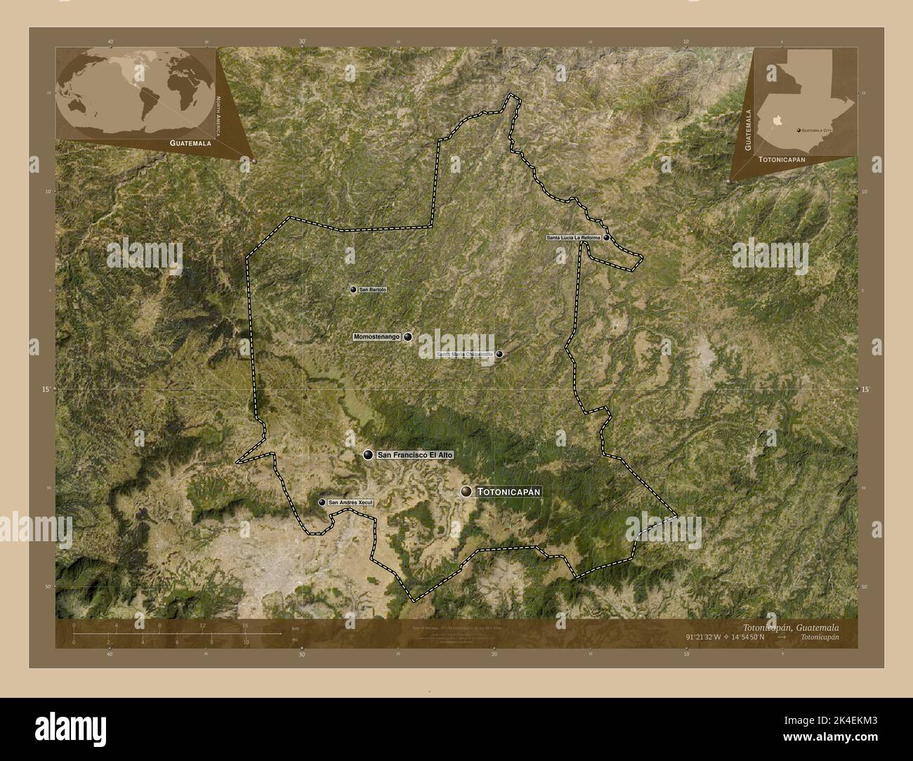 Totonicapan, department of Guatemala. Low resolution satellite map ...
