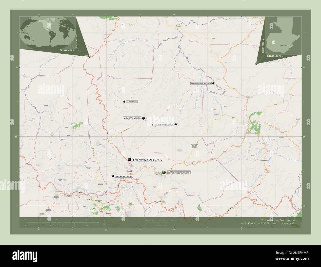 Totonicapan, department of Guatemala. Open Street Map. Locations and ...